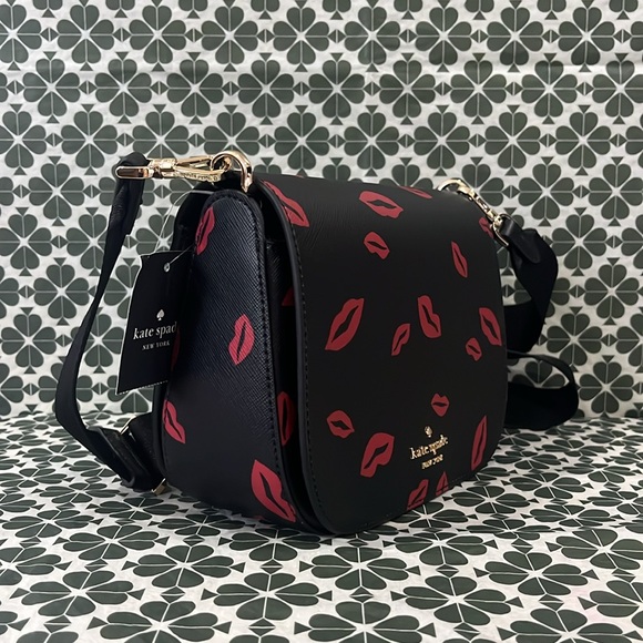 kate spade | Bags | Kate Spade Madison Lip Toss Saddle Bag Black Multi ...